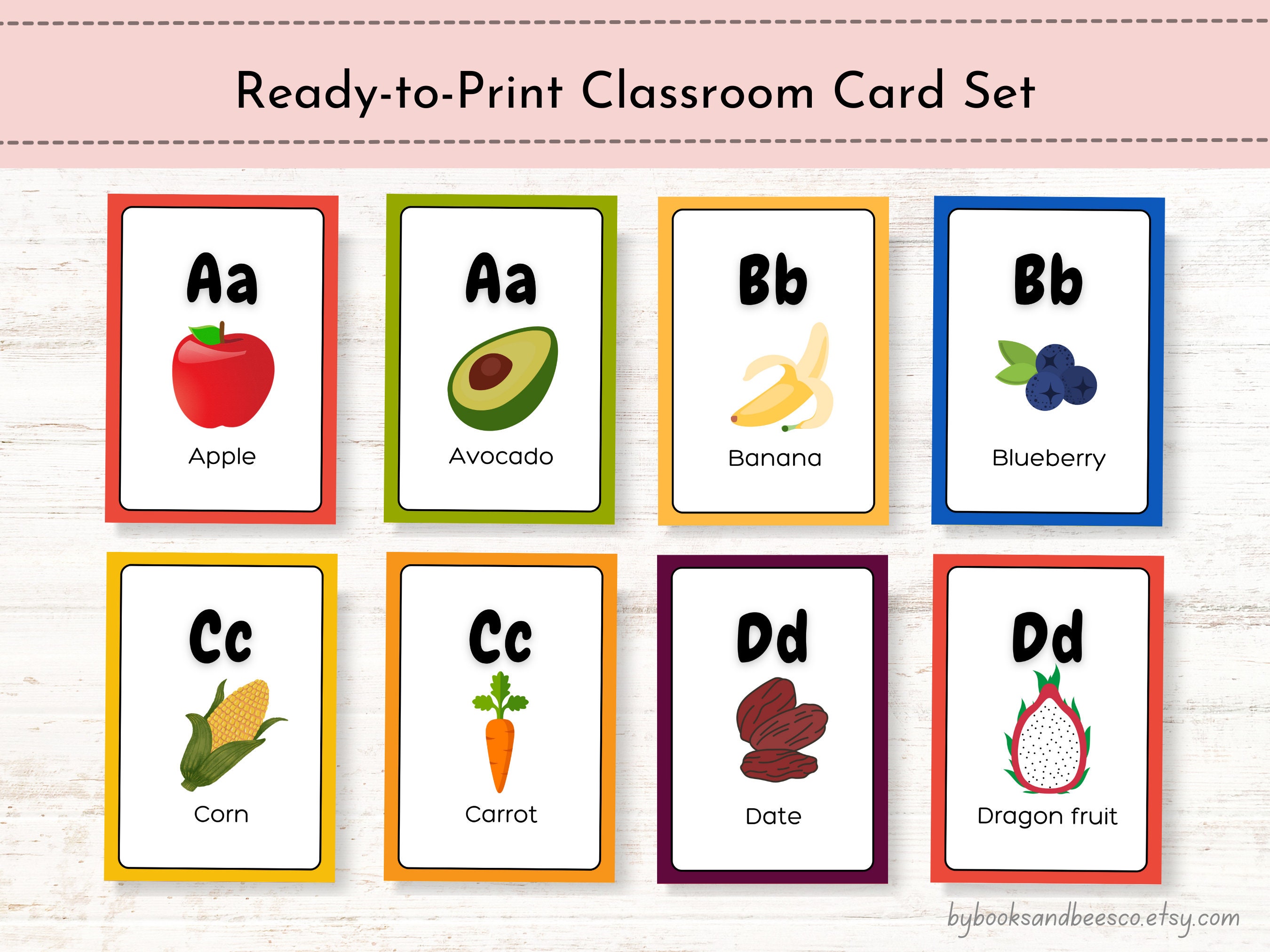 Alphabet Montessori Flashcards, Fruit & Vegetables Printable Classroom ...