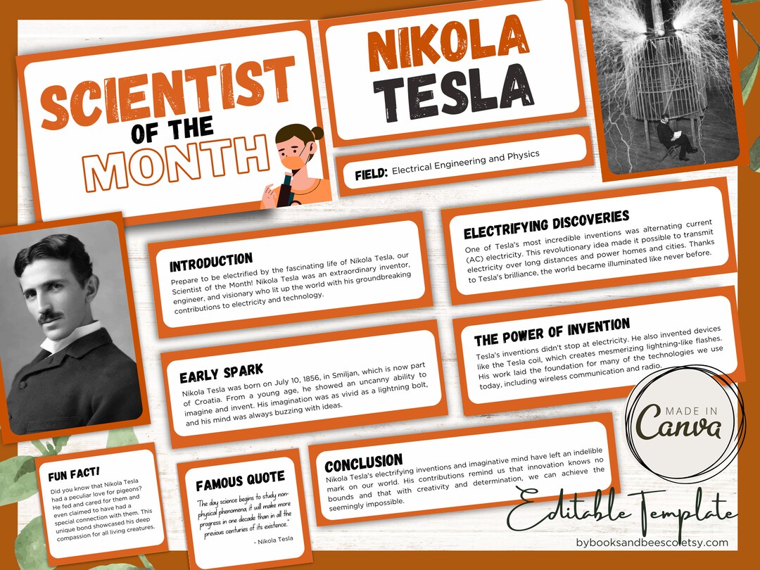 Scientist of the Month Poster Set Nikola Tesla Poster - Etsy