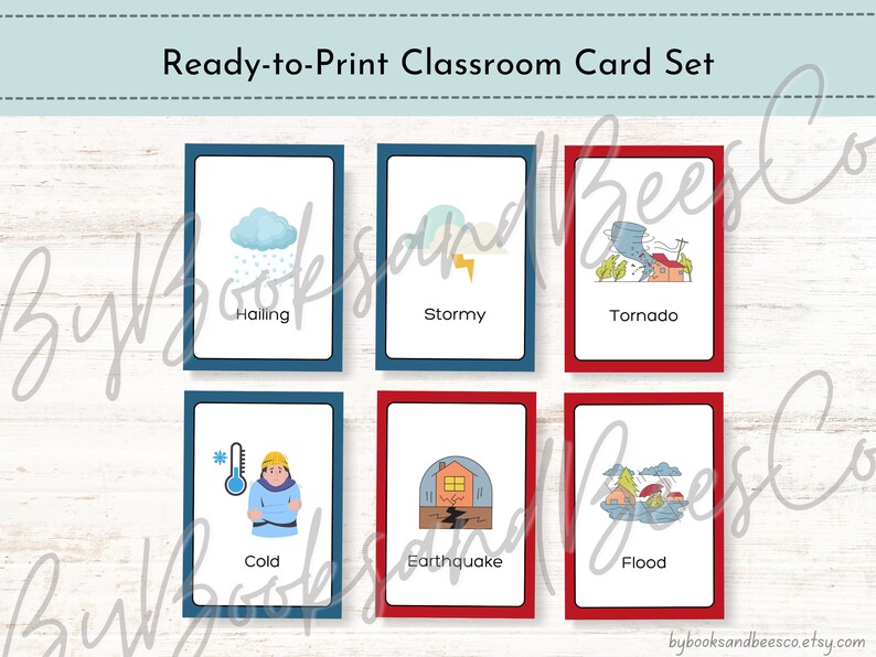 Montessori Weather Flashcards Educational Weather Cards for - Etsy