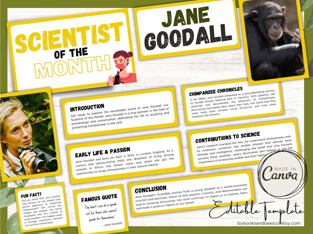 Scientist of the Month Poster Set, Jane Goodall Poster, Printable ...