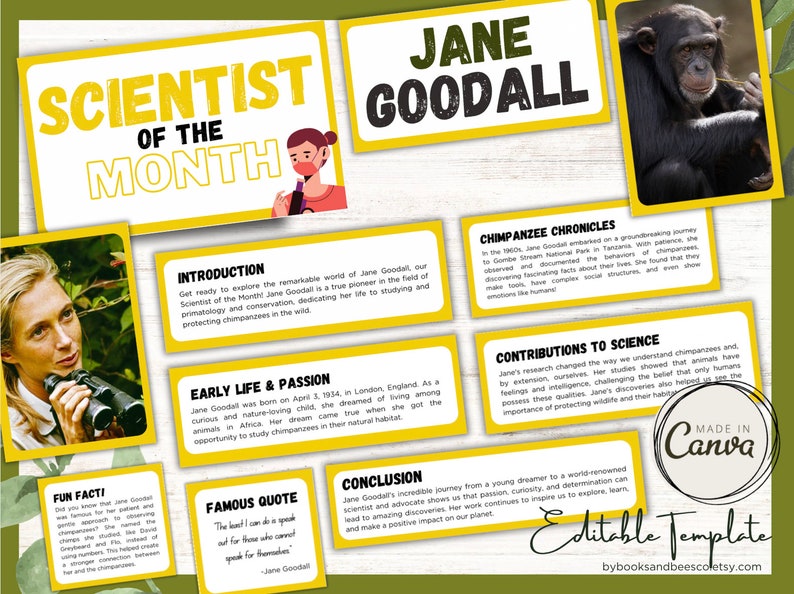 Scientist of the Month Poster Set, Jane Goodall Poster, Printable ...