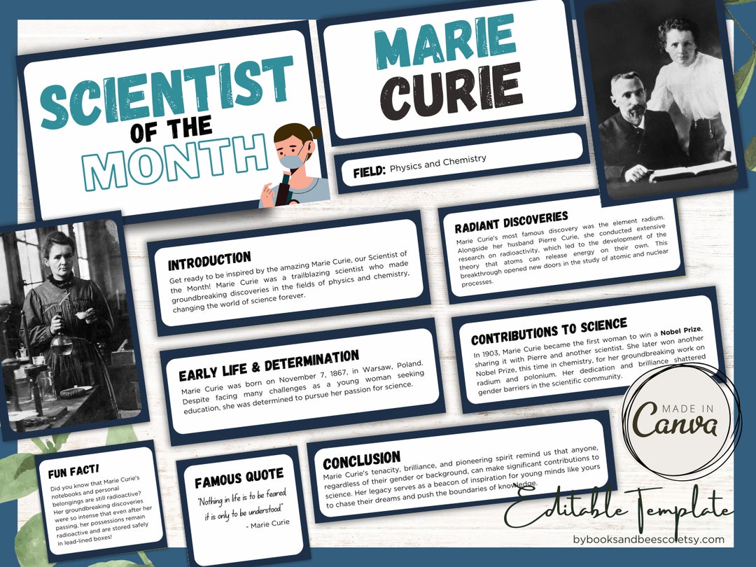 Scientist of the Month Poster Set, Marie Curie Poster, Printable ...