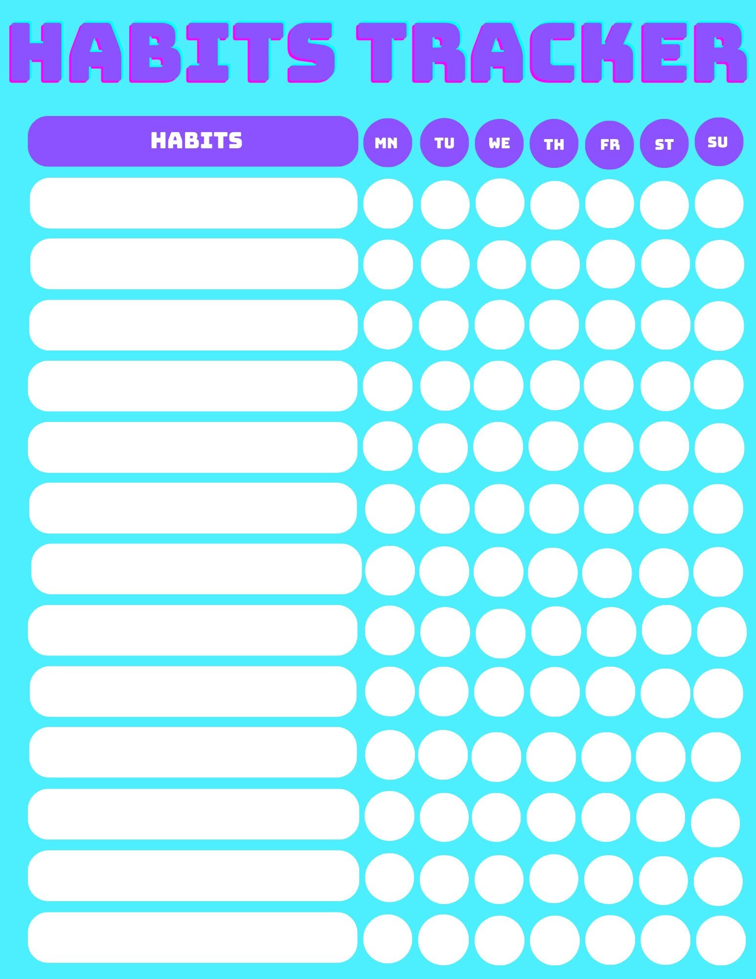 Blue Habit Tracker Circle Checklist Planner.png - Etsy