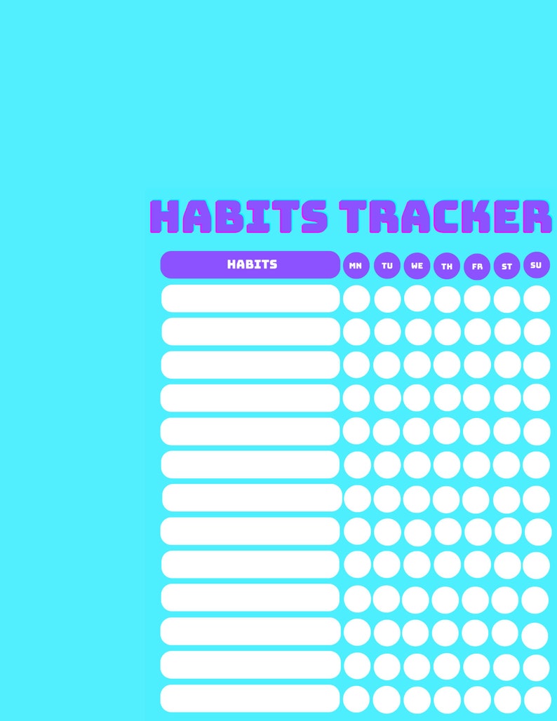 Blue Habit Tracker Circle Checklist Planner.png - Etsy