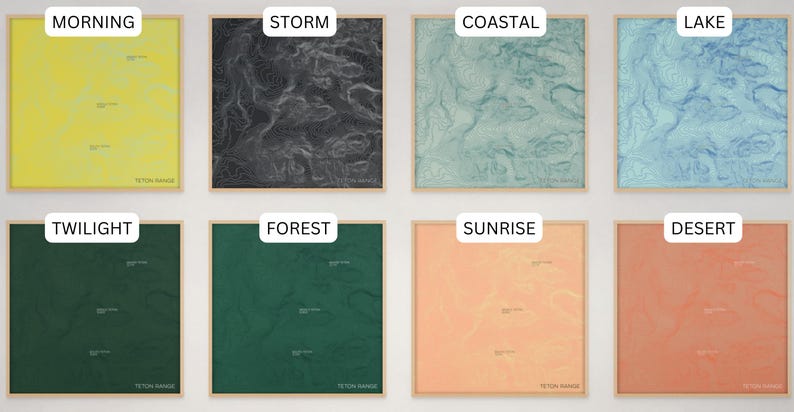 Teton Range Wyoming Topographic Map Poster or Canvas - Etsy