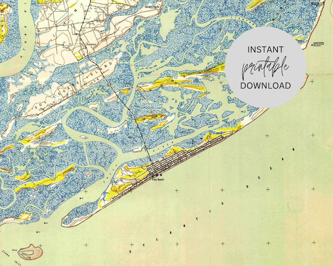 Antique Folly Beach South Carolina Map Immediate Digital Download - Etsy