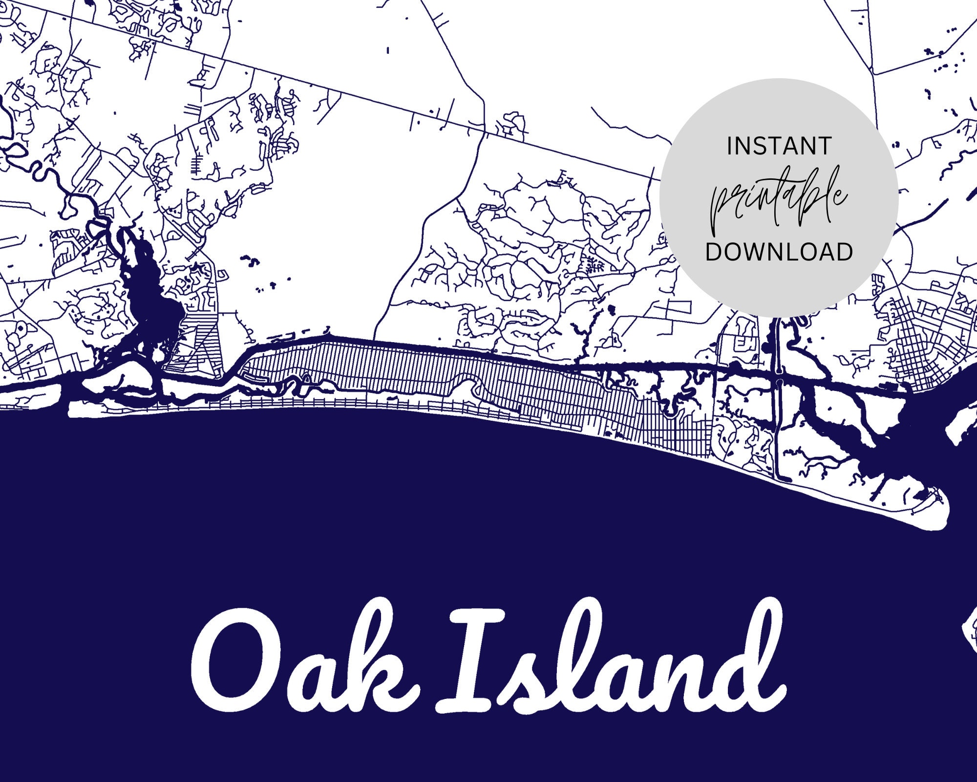 Oak Island North Carolina Map Immediate Digital Download - Etsy