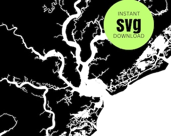 Charleston SC South Carolina Ocean Inland Waterways Map Shape ...