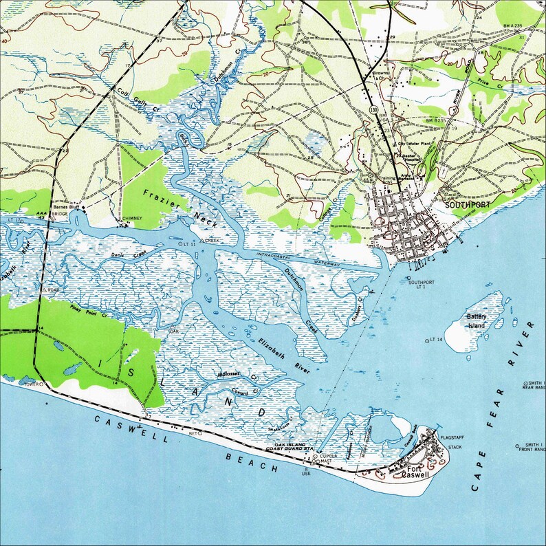 Caswell Beach North Carolina Vintage Map, Unframed Caswell Beach NC Map ...