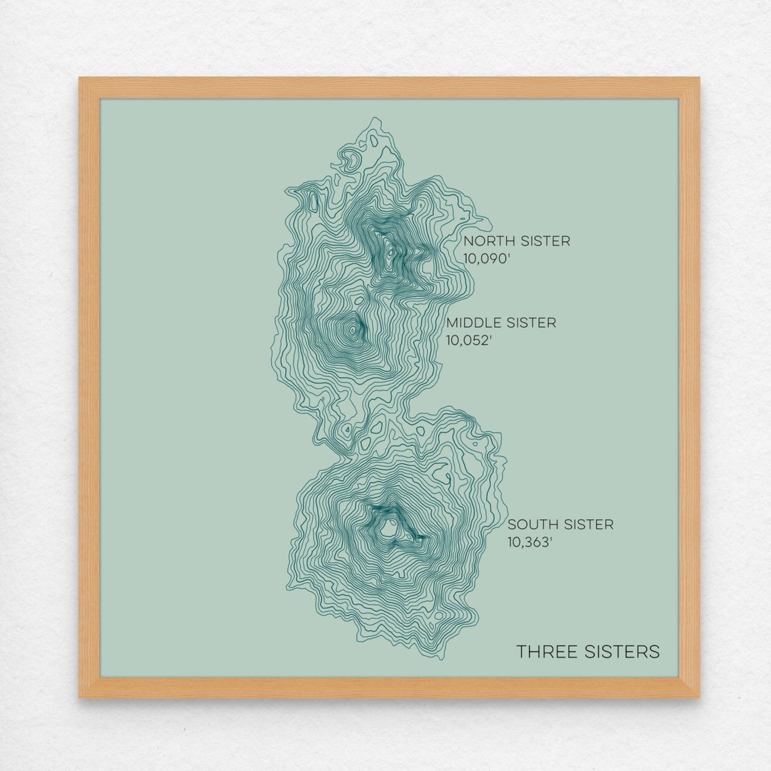 Three Sisters Oregon Topographic Map Canvas, Three Sisters Oregon ...