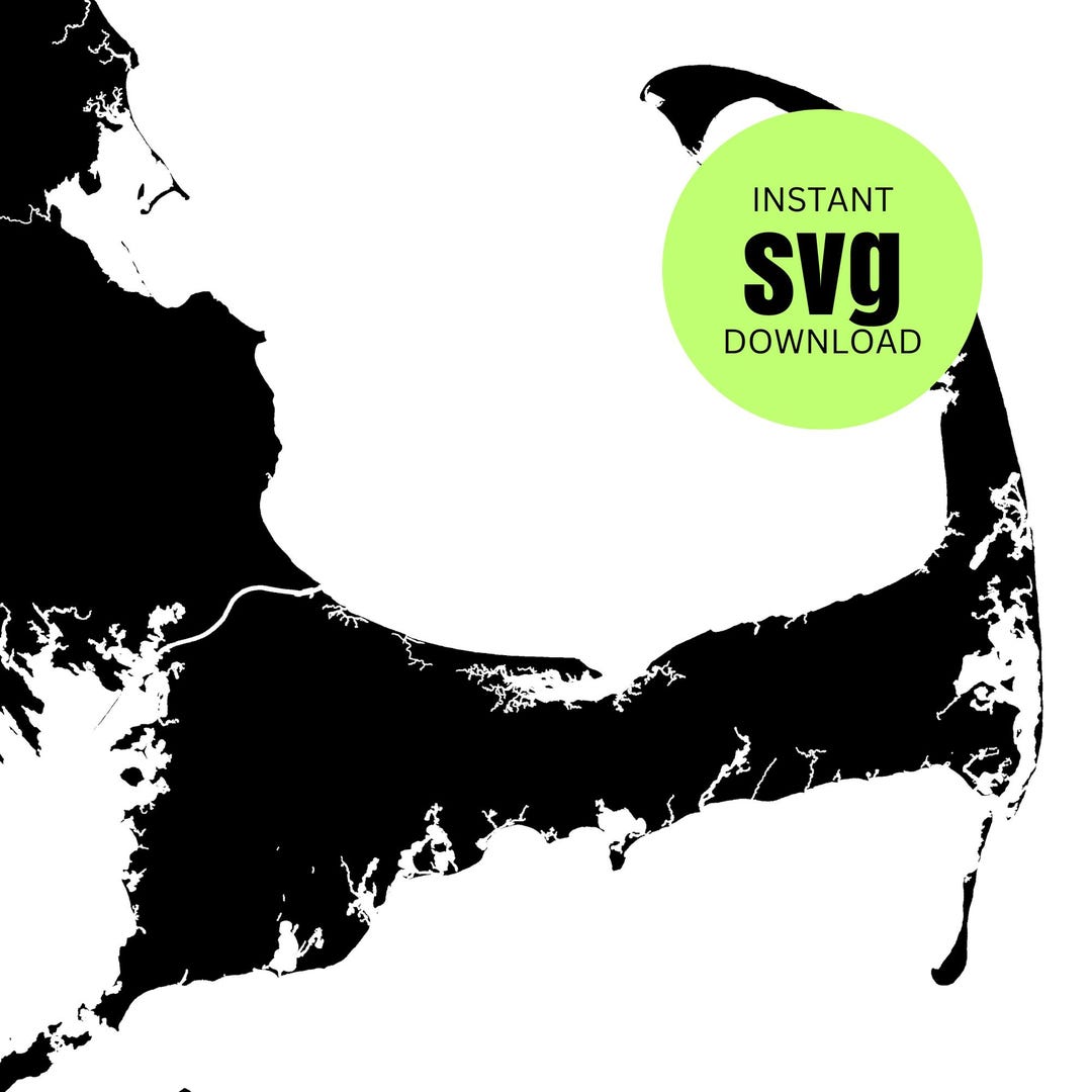 Cape Cod Massachusetts Map SVG Vector File - Etsy