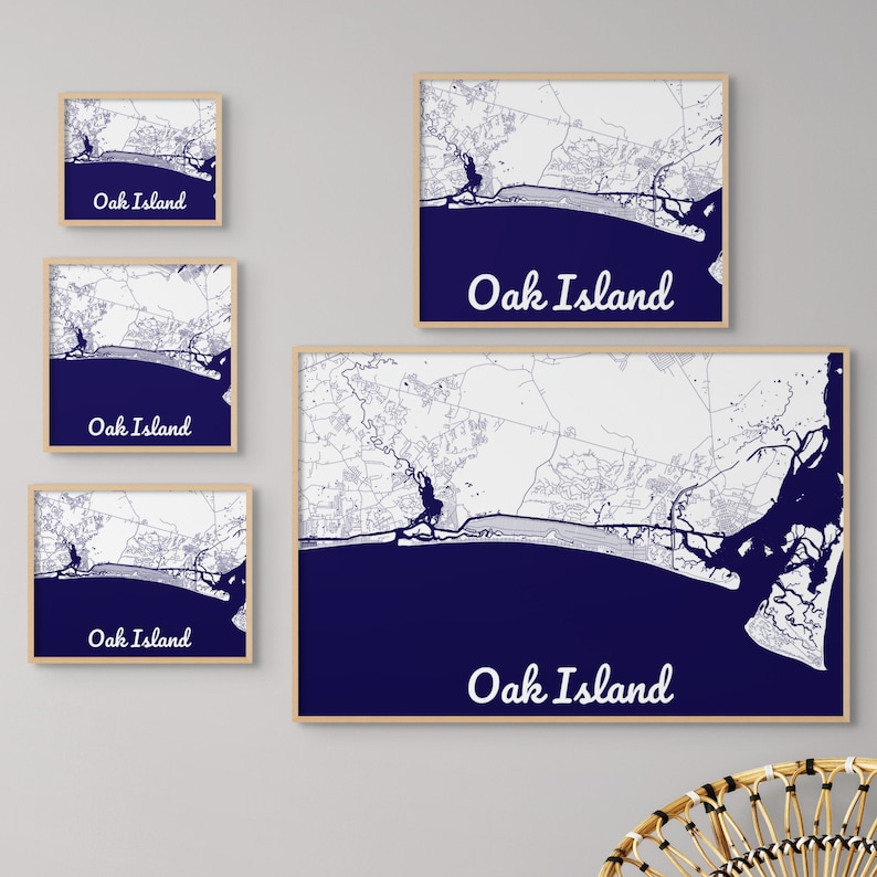 Oak Island North Carolina Map Immediate Digital Download - Etsy
