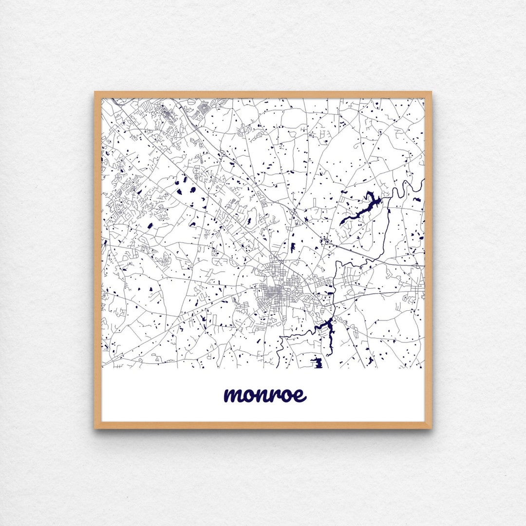 Monroe North Carolina Custom Map, Unframed Monroe NC Map, Monroe NC ...