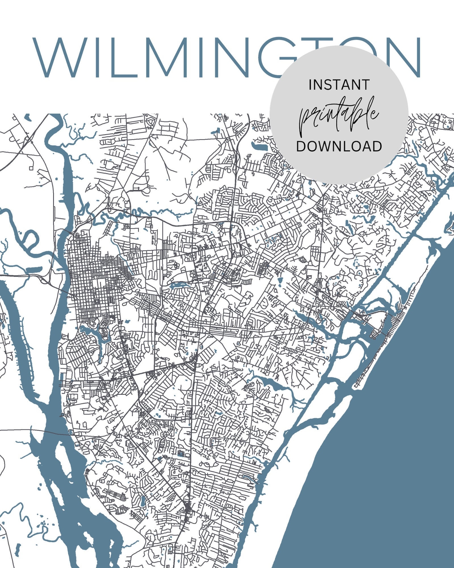 Wilmington North Carolina Map Immediate Digital Download - Etsy