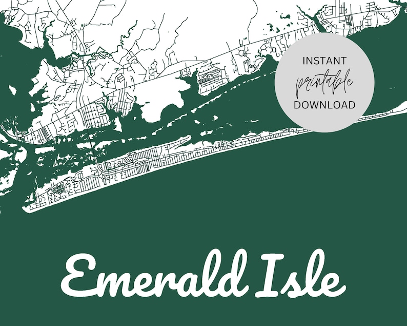 Emerald Isle North Carolina Map Immediate Digital Download - Etsy