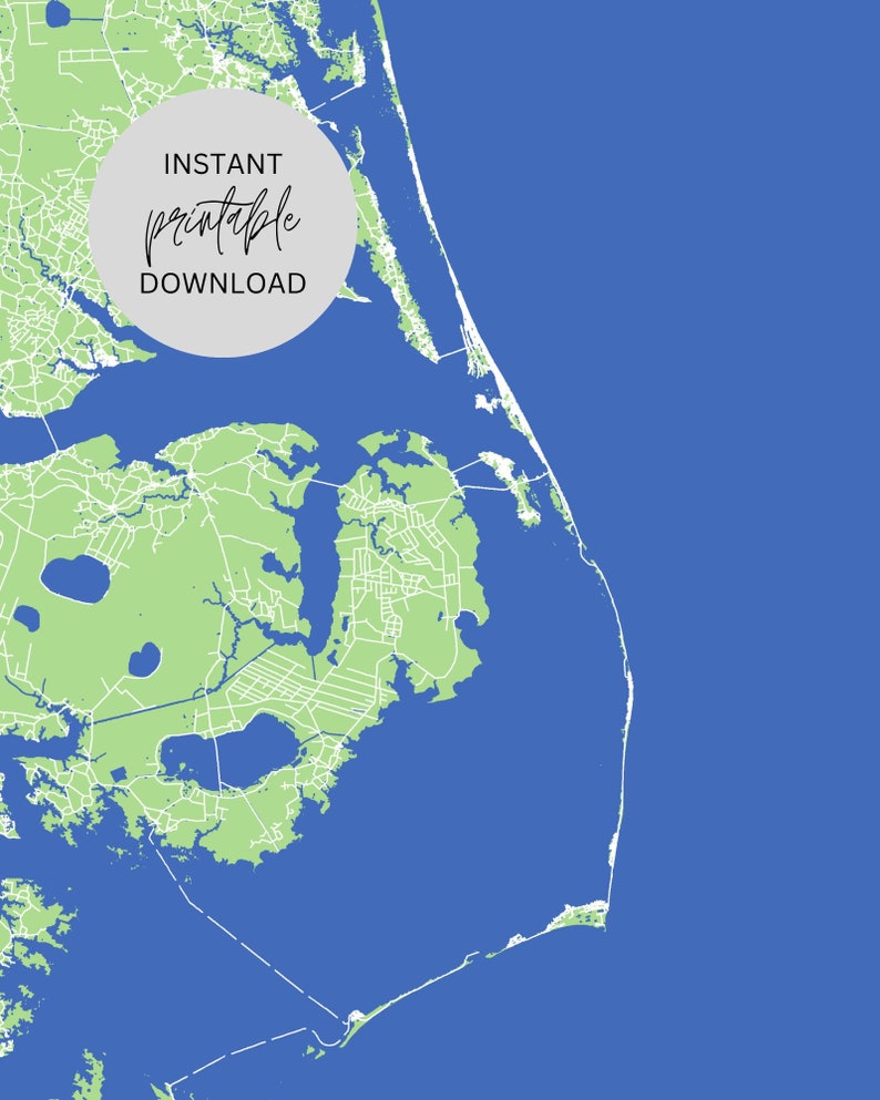 Outer Banks North Carolina Map Immediate Digital Download - Etsy