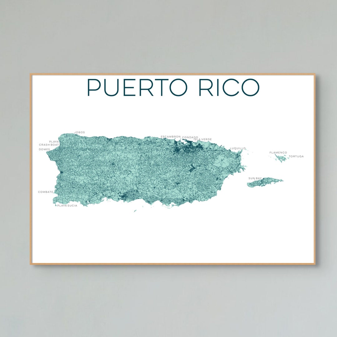 Puerto Rico Custom Map Poster or Canvas - Etsy