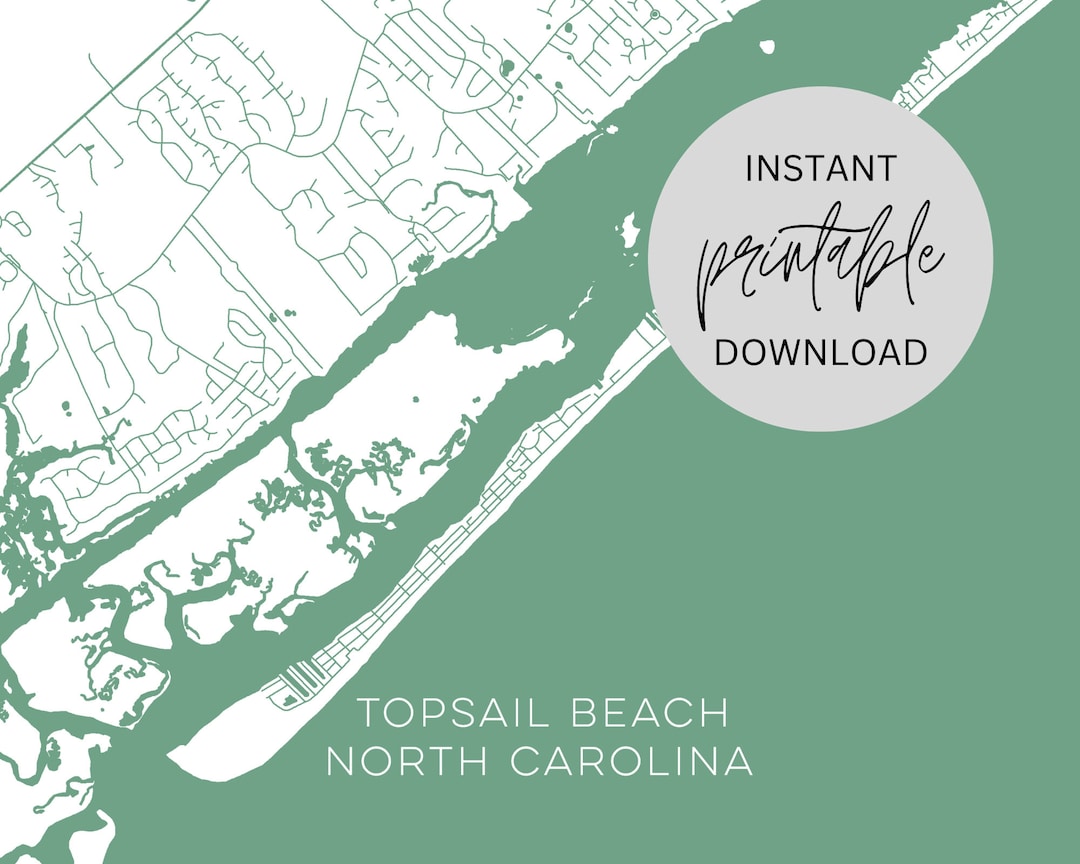 Topsail Beach North Carolina Map Immediate Digital Download, Topsail ...