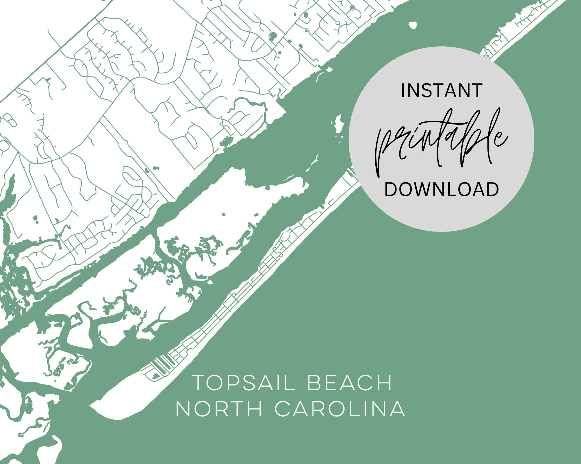 Topsail Beach North Carolina Map Immediate Digital Download, Topsail ...