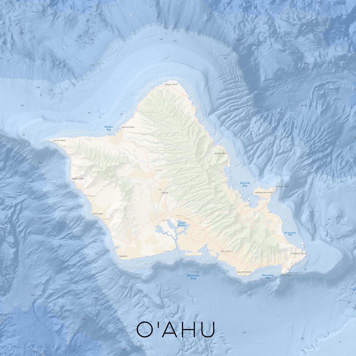 Oahu Hawaii Topographic Map Poster or Canvas - Etsy