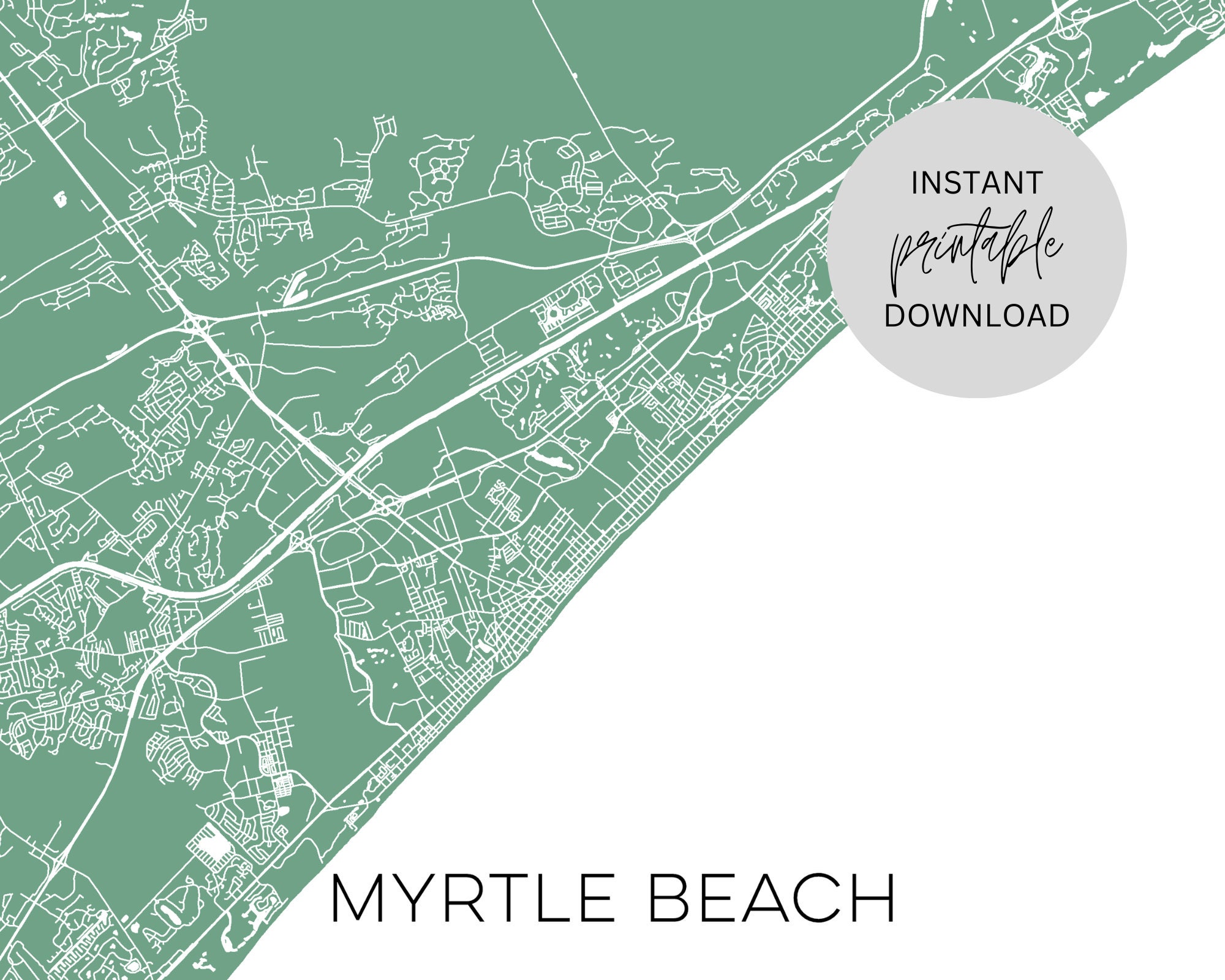 Myrtle Beach South Carolina Map Immediate Digital Download - Etsy
