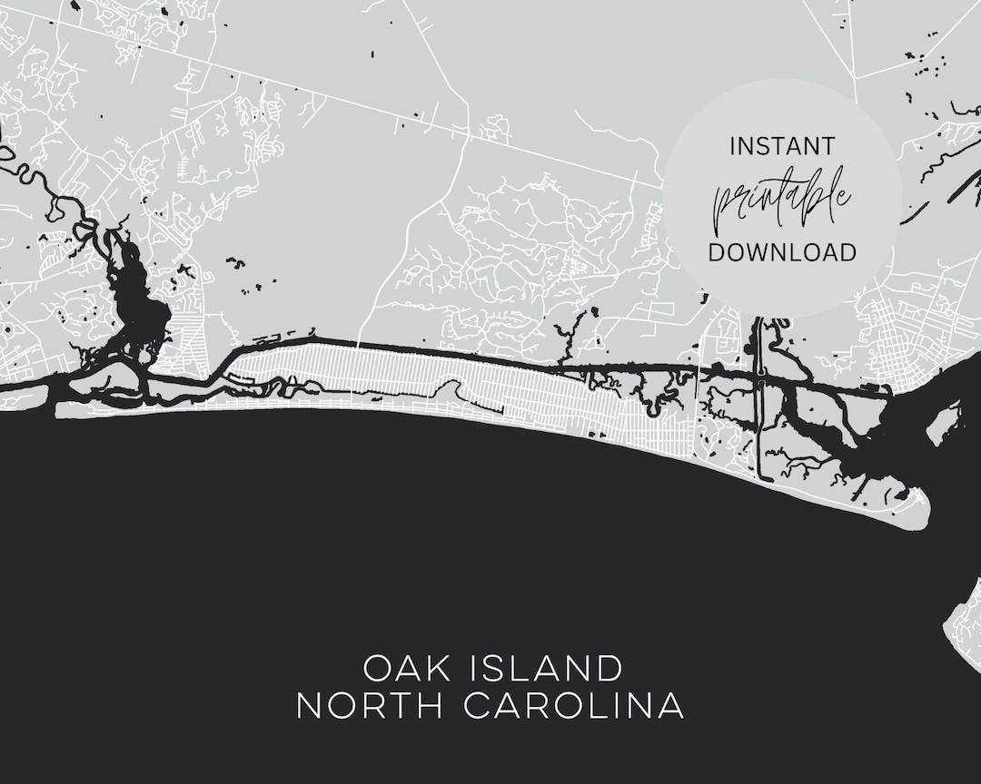 Oak Island North Carolina Map Immediate Digital Download - Etsy
