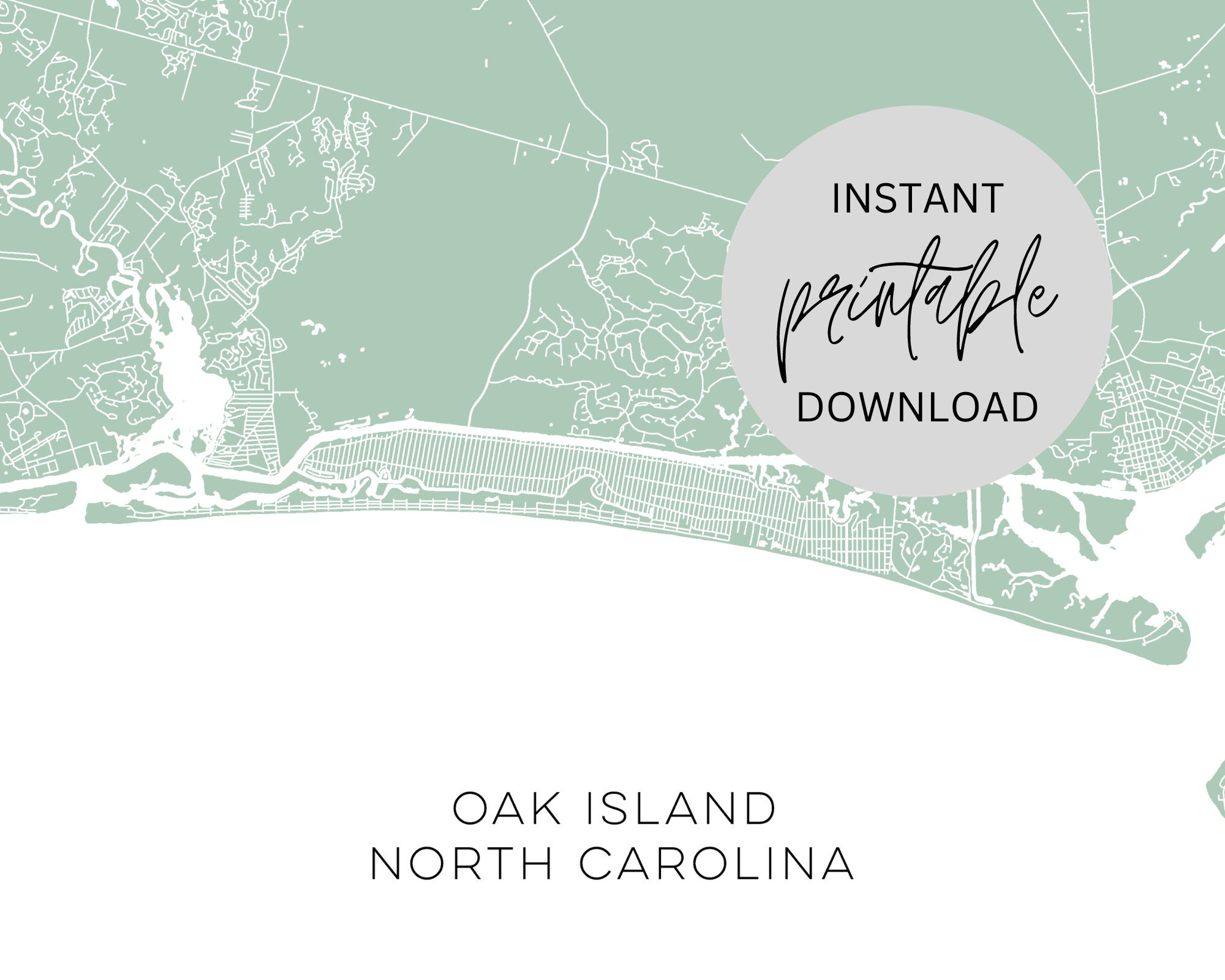 Oak Island North Carolina Map Immediate Digital Download - Etsy