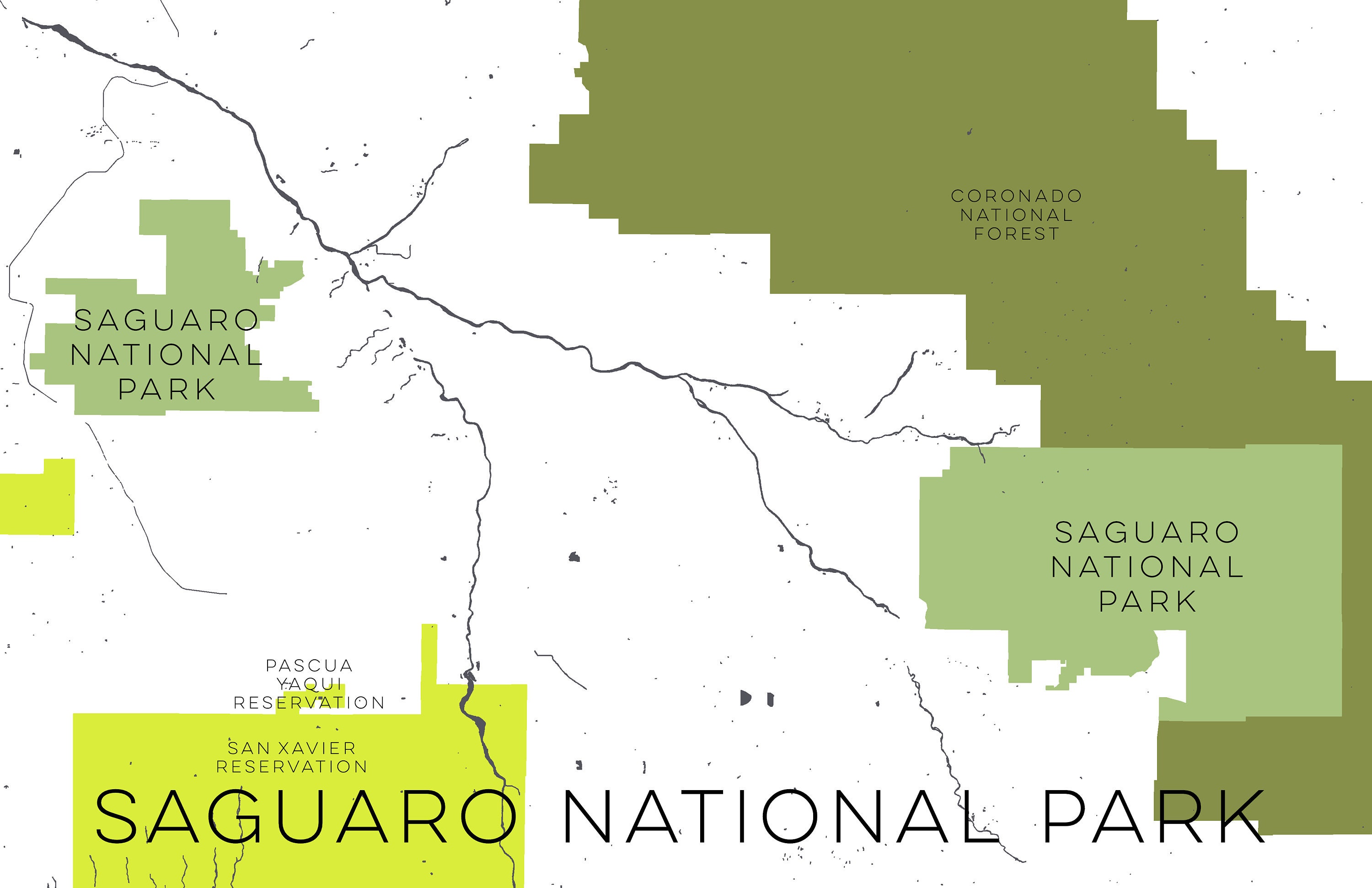 Saguaro National Park Map, Unframed Saguaro Map, Saguaro National Park ...