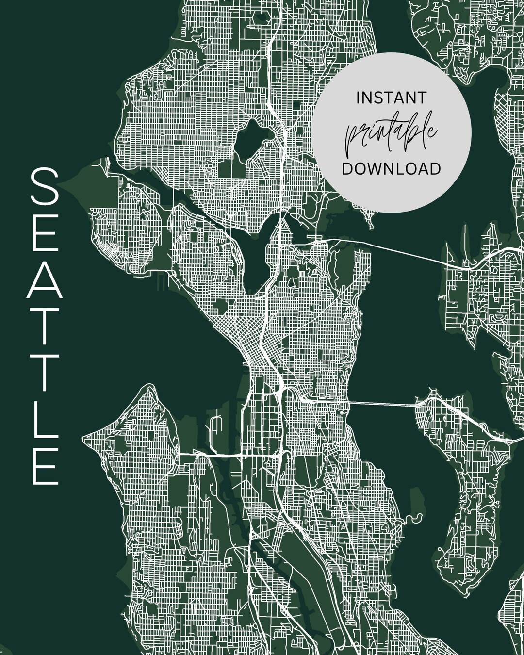 Seattle Washington Map Immediate Digital Download - Etsy