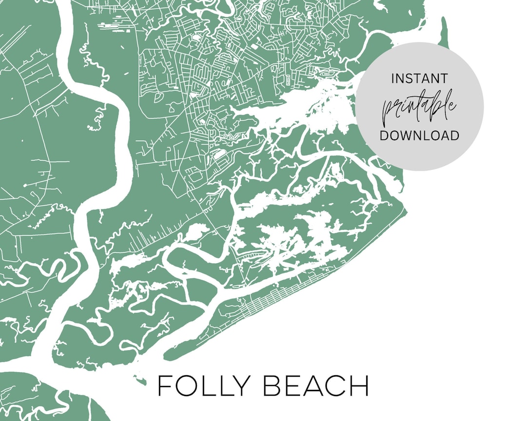 Folly Beach South Carolina Map Immediate Digital Download - Etsy