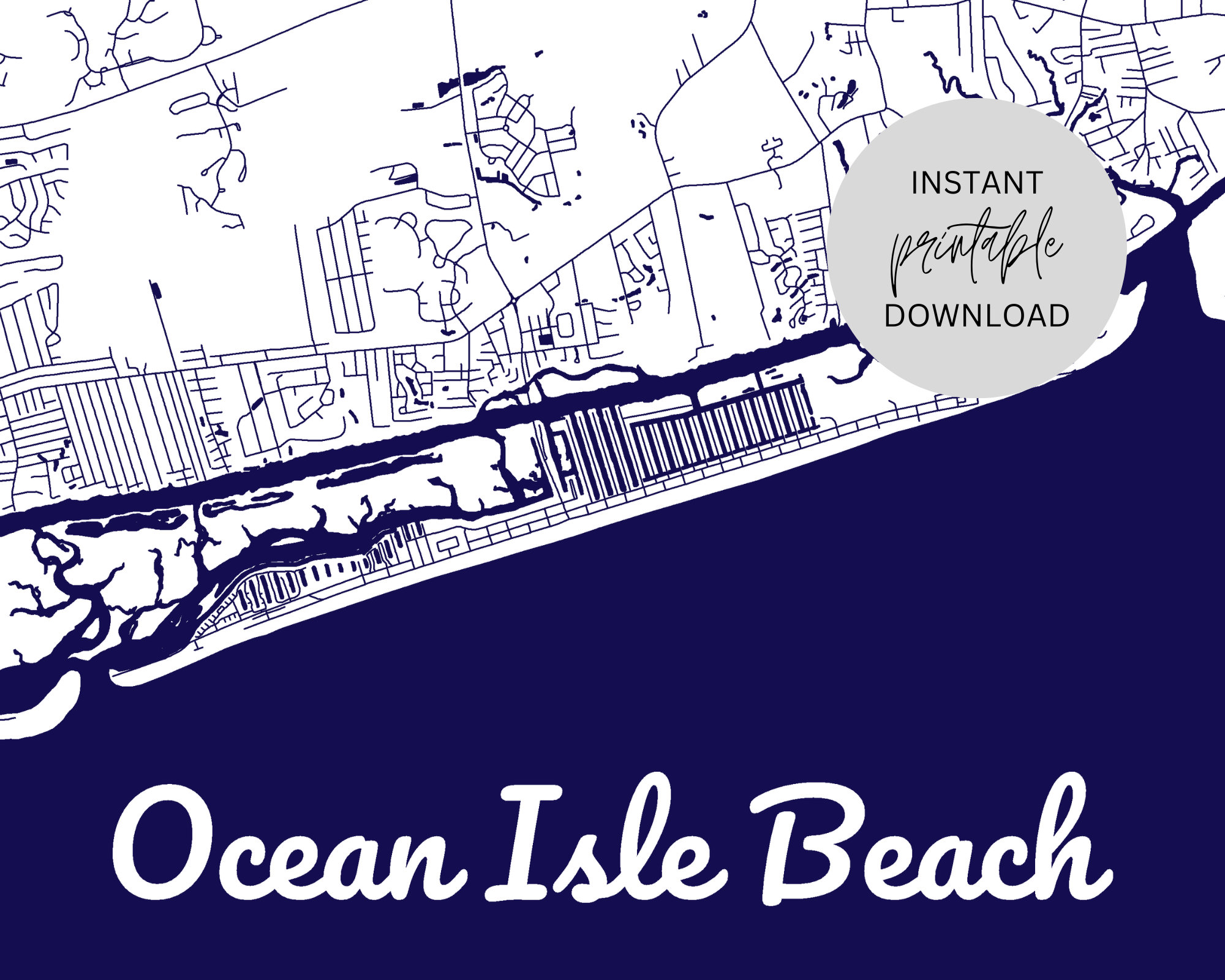 Ocean Isle Beach North Carolina Map Immediate Digital Download - Etsy