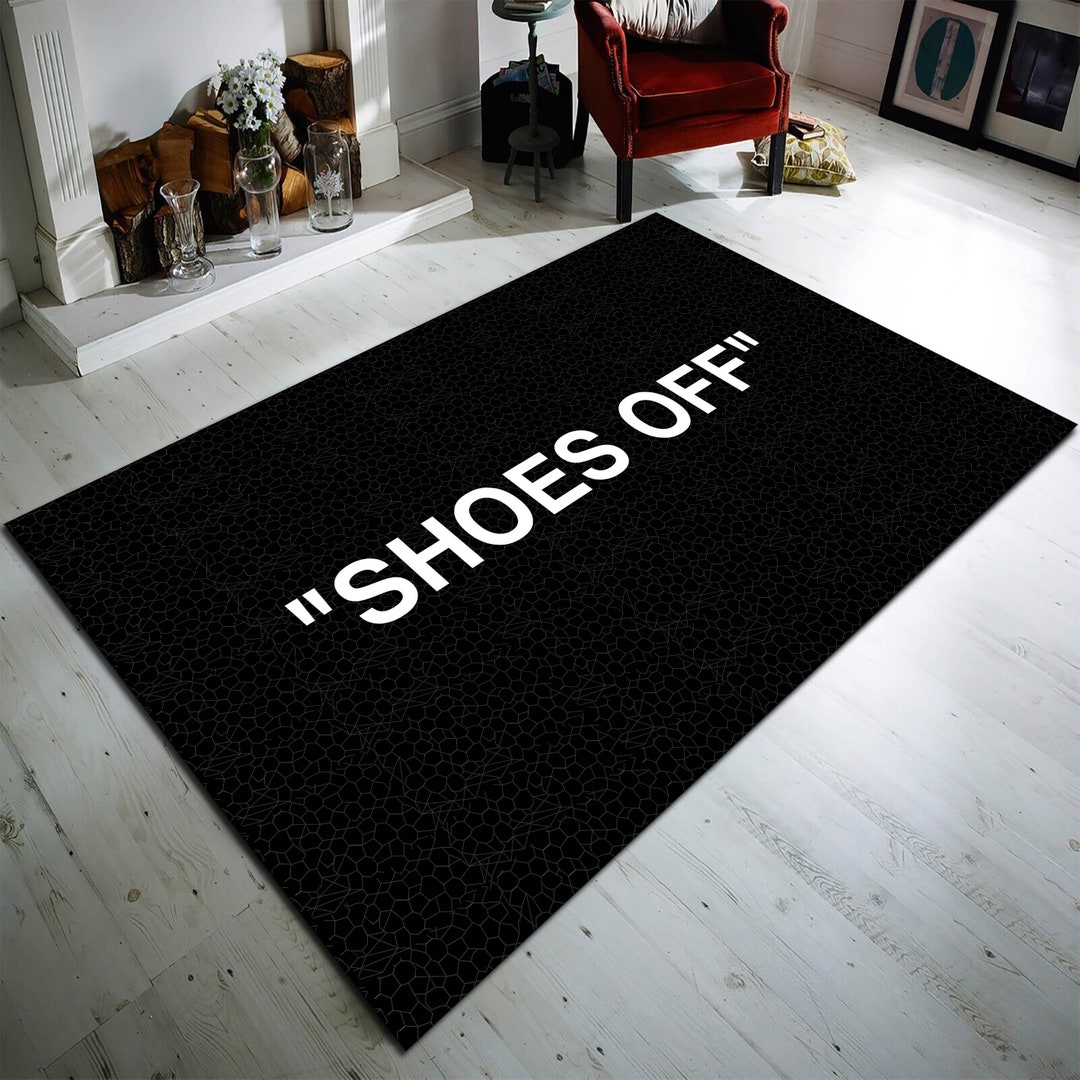 SHOES OFF, Shoes off Rug, Black White, Keep off Rug, Rug for Living ...