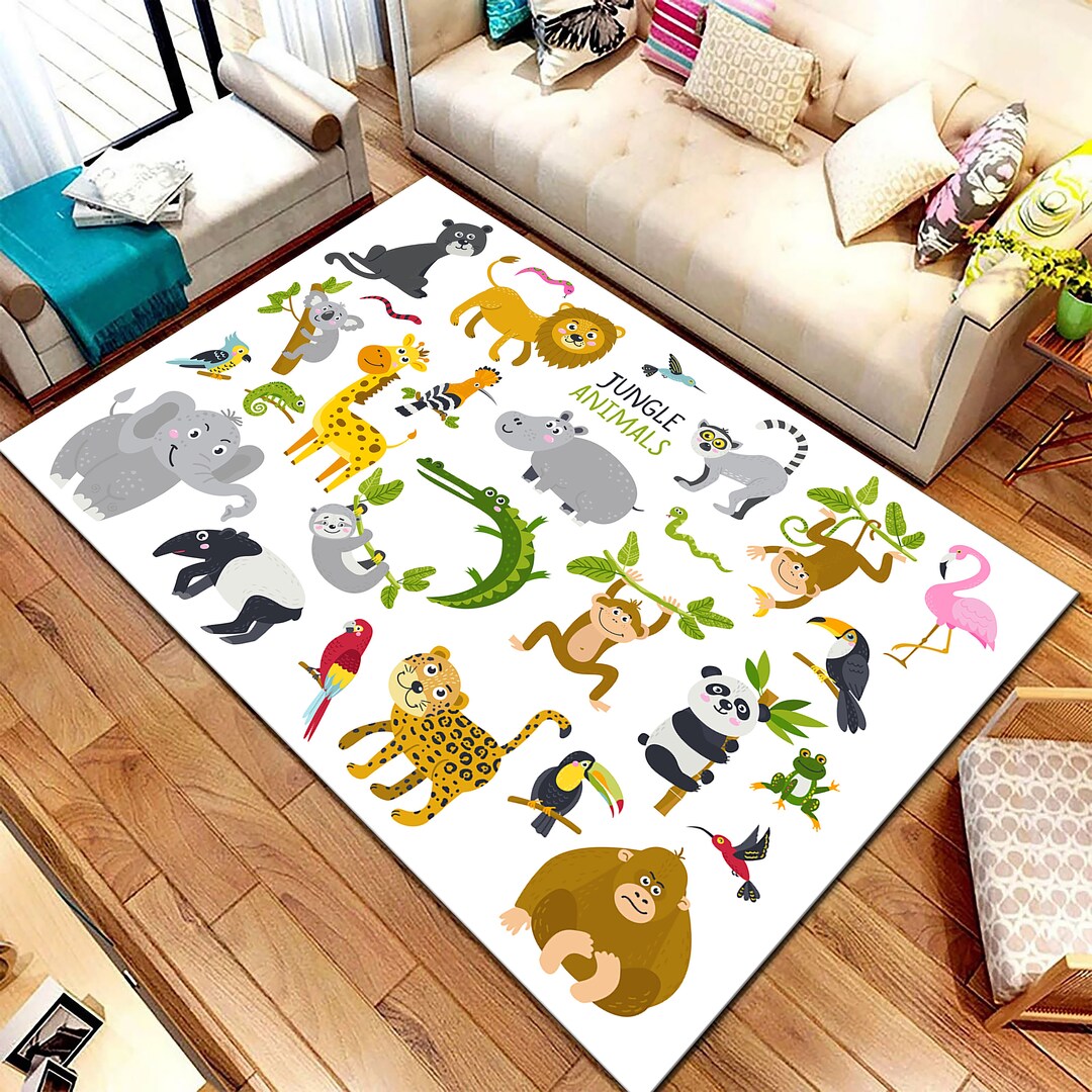 Jungle Animals Rugs, Playroom Rug, Children Rug, Education Gift, Salon ...