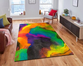 Colorful Rug, Abstract Watercolor Rug, Rainbow Carpet, Non Slip High ...