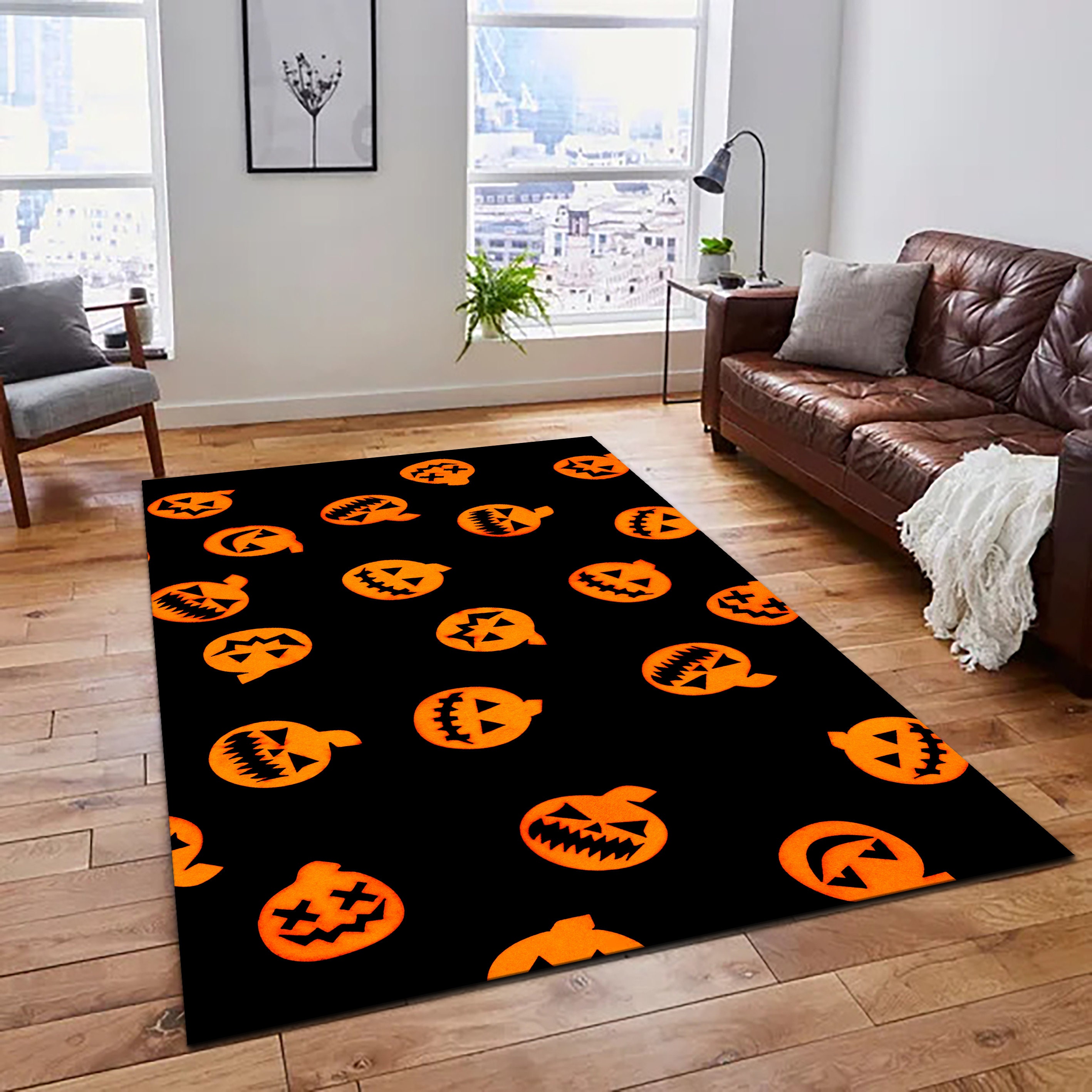 Halloween Rugpumpkin Rughorror Area Rugabstract Rugfloor - Etsy