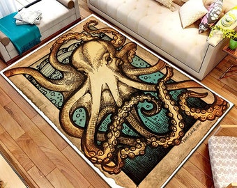 Octopus Rug, Animal Rug, Patterned Printing Rug, Patterned Rug, Modern ...