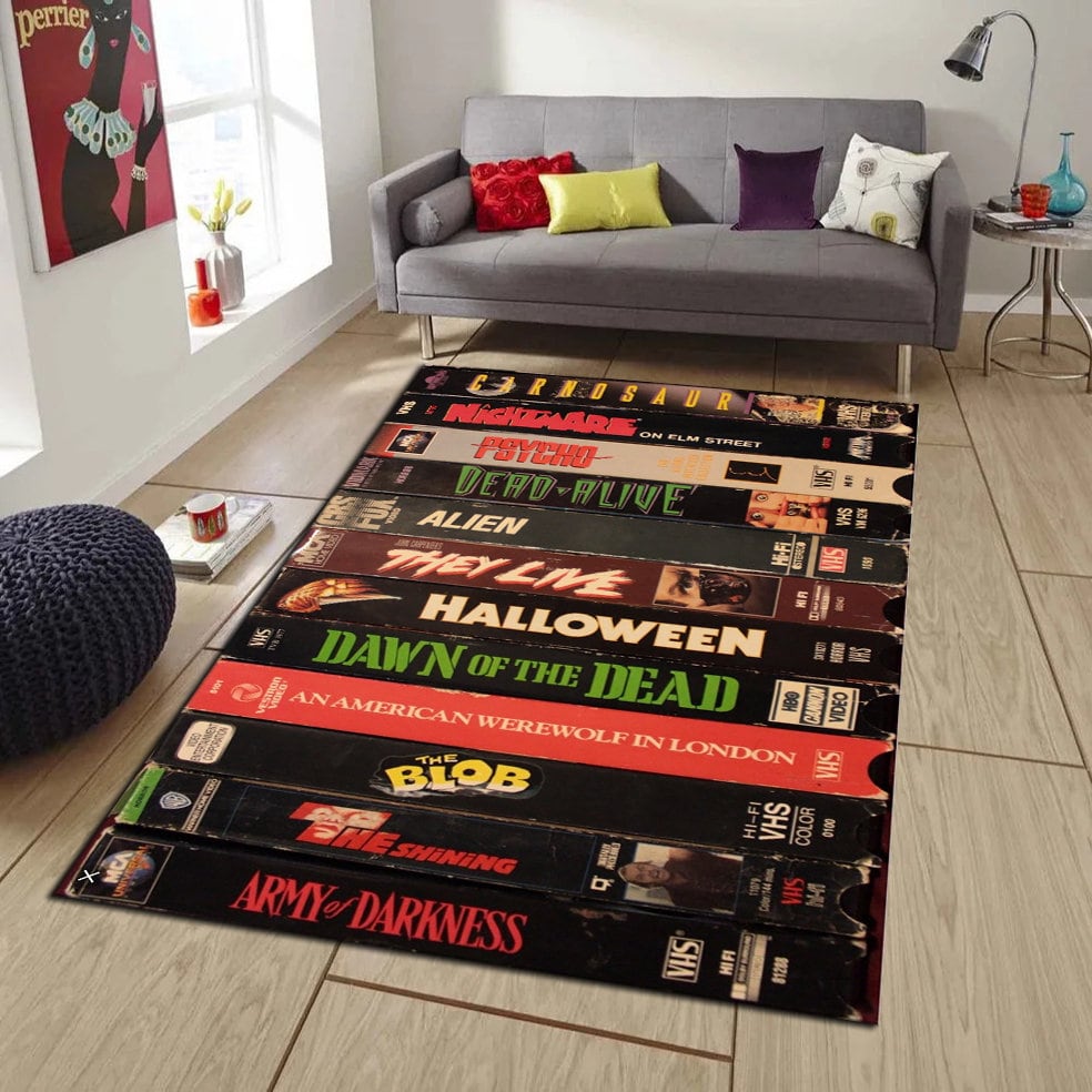 Retro VHS Horror Movie Rug, Cotton Home Theater Decor - Etsy