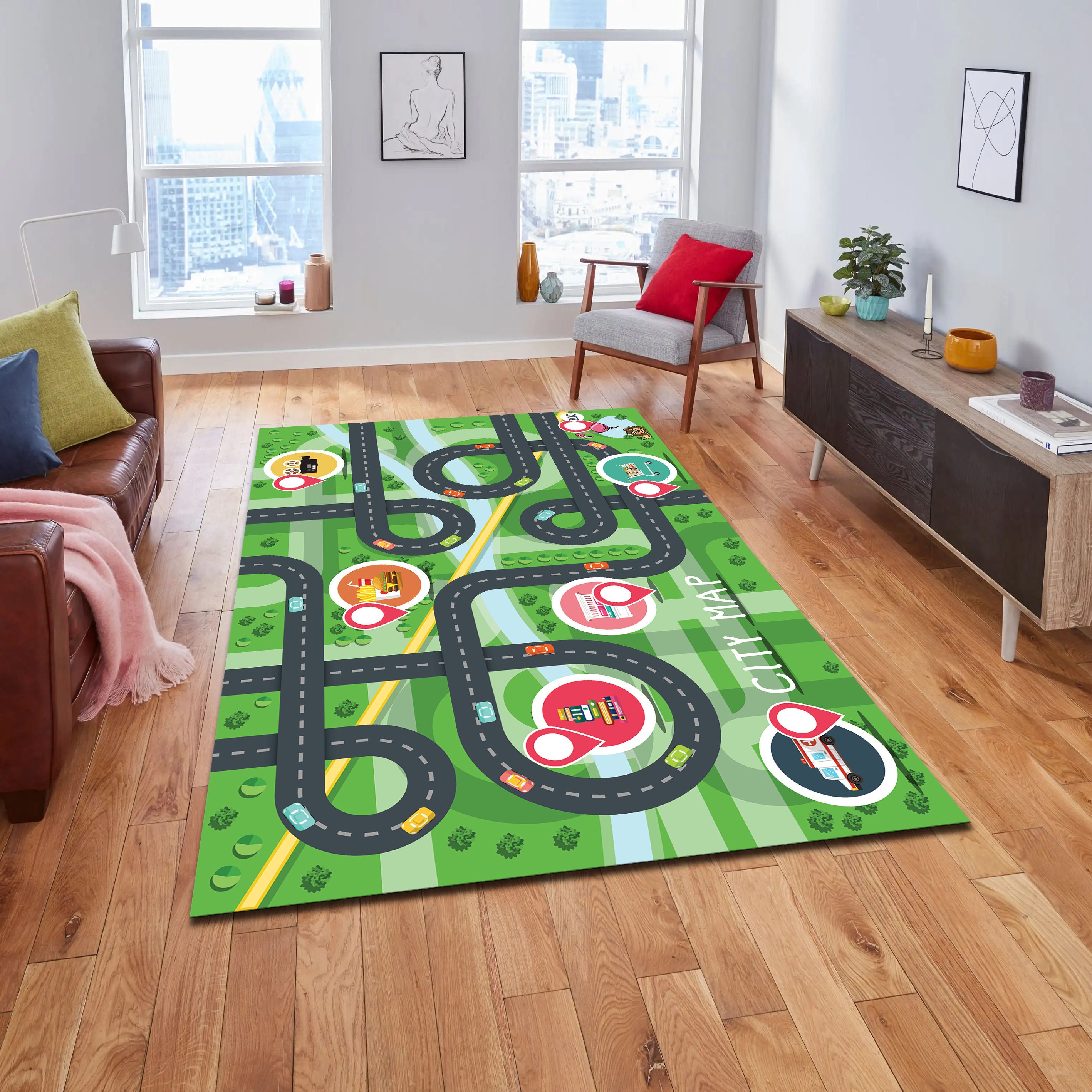 Kid City Map Traffic Rug, City Road Children Friendly Carpet, Traffic ...