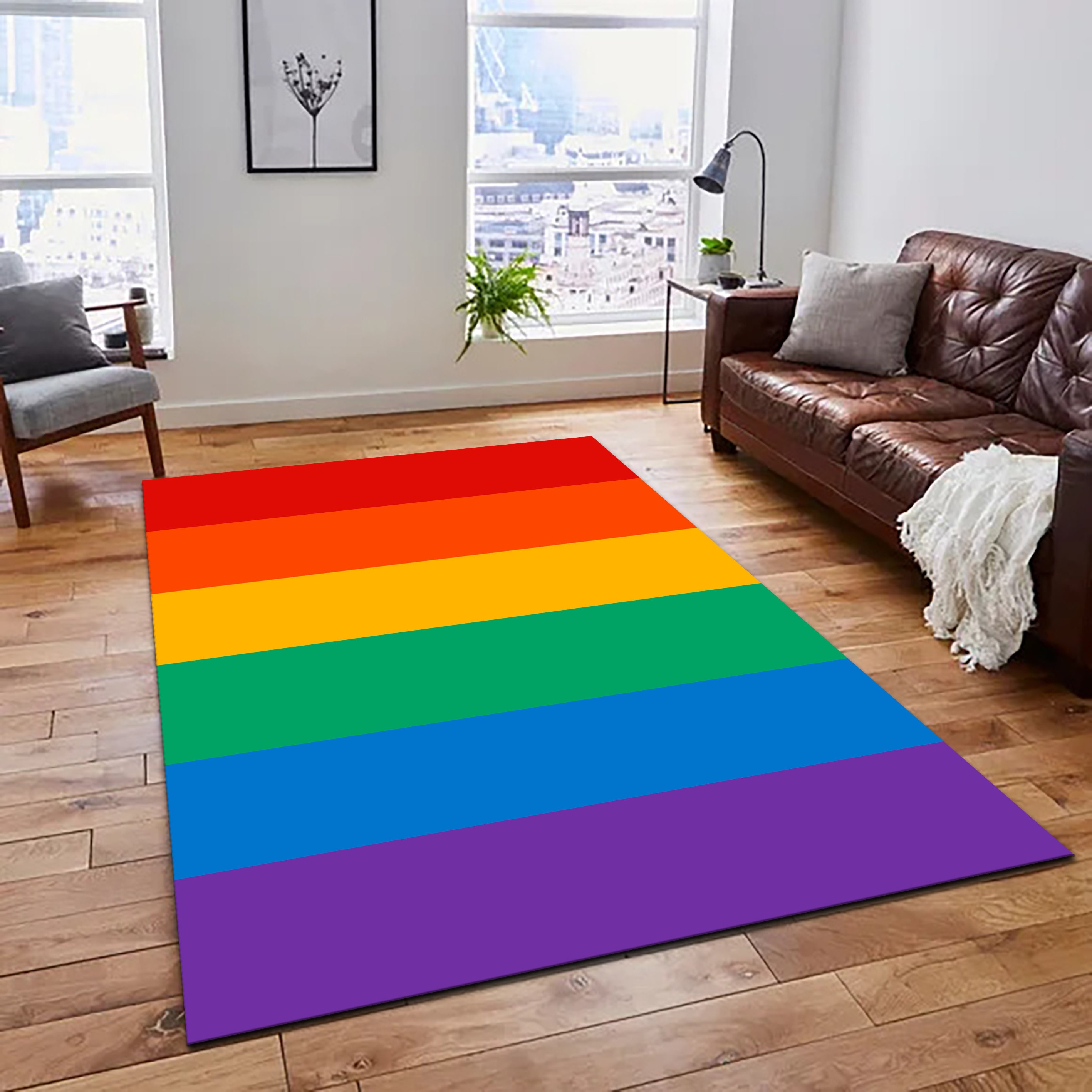Rainbow Pride Area Rug, LGBT Decor, Cotton Base - Etsy