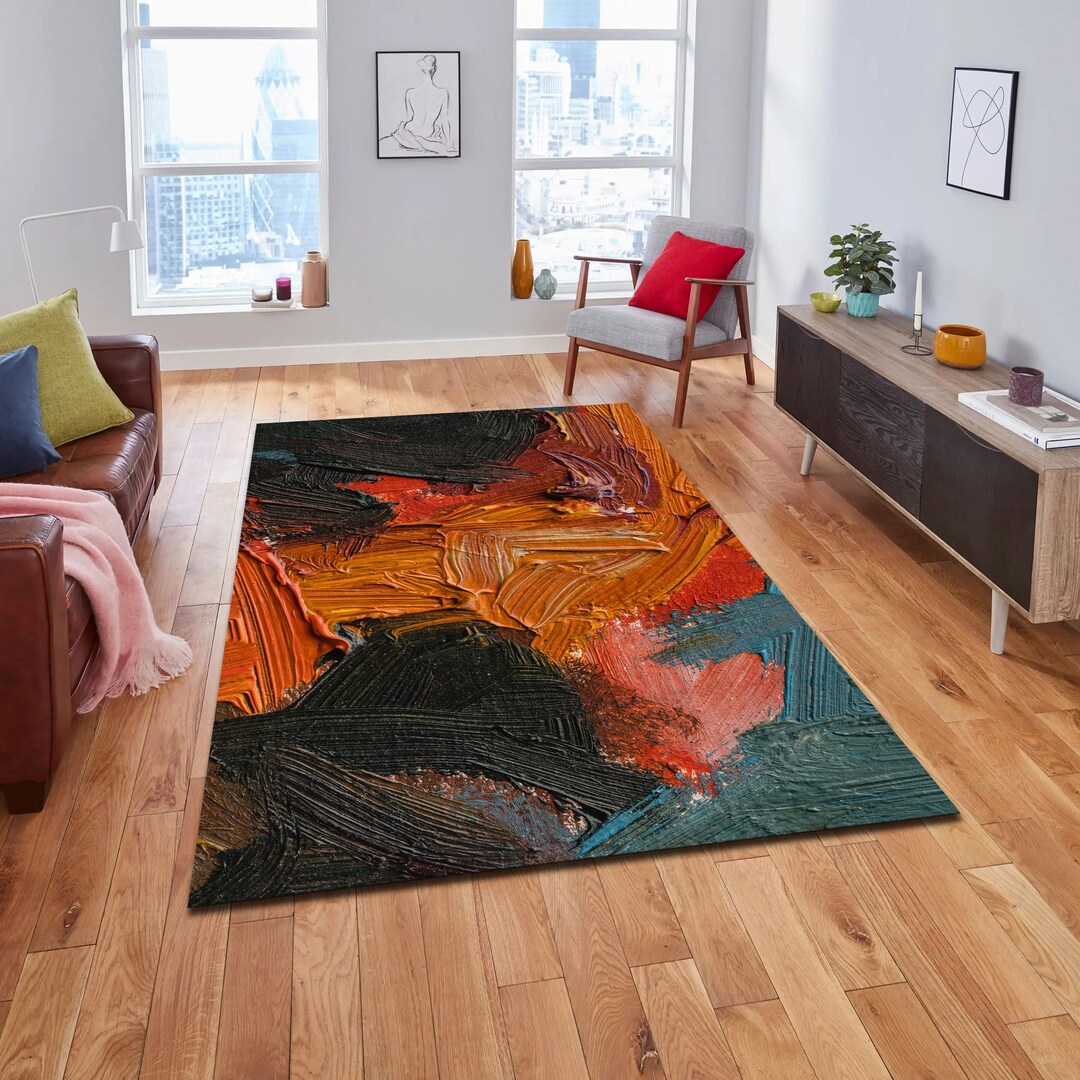 Abstract Art Rug, Colorful Oil Painting Style, Non-slip Cotton Base - Etsy