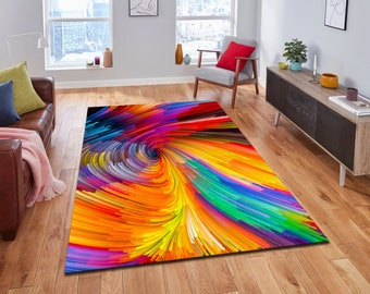 Colorful Rug, Abstract Watercolor Rug, Rainbow Carpet, Non Slip High ...