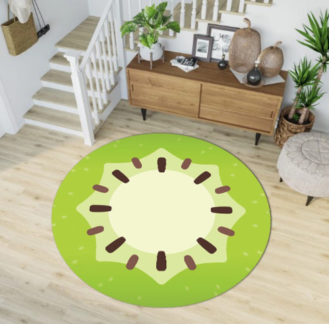 Kiwi Rug, Round Kitchen Carpet, Fruit Decor, Cartoon Themed Children ...