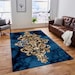 Blue and Gold Damask Rug Ethnic Design Floral Carpet - Etsy