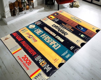 Nostalgic Retro Style Vhs Case Themed Horror Movie Room Rug, Classic ...