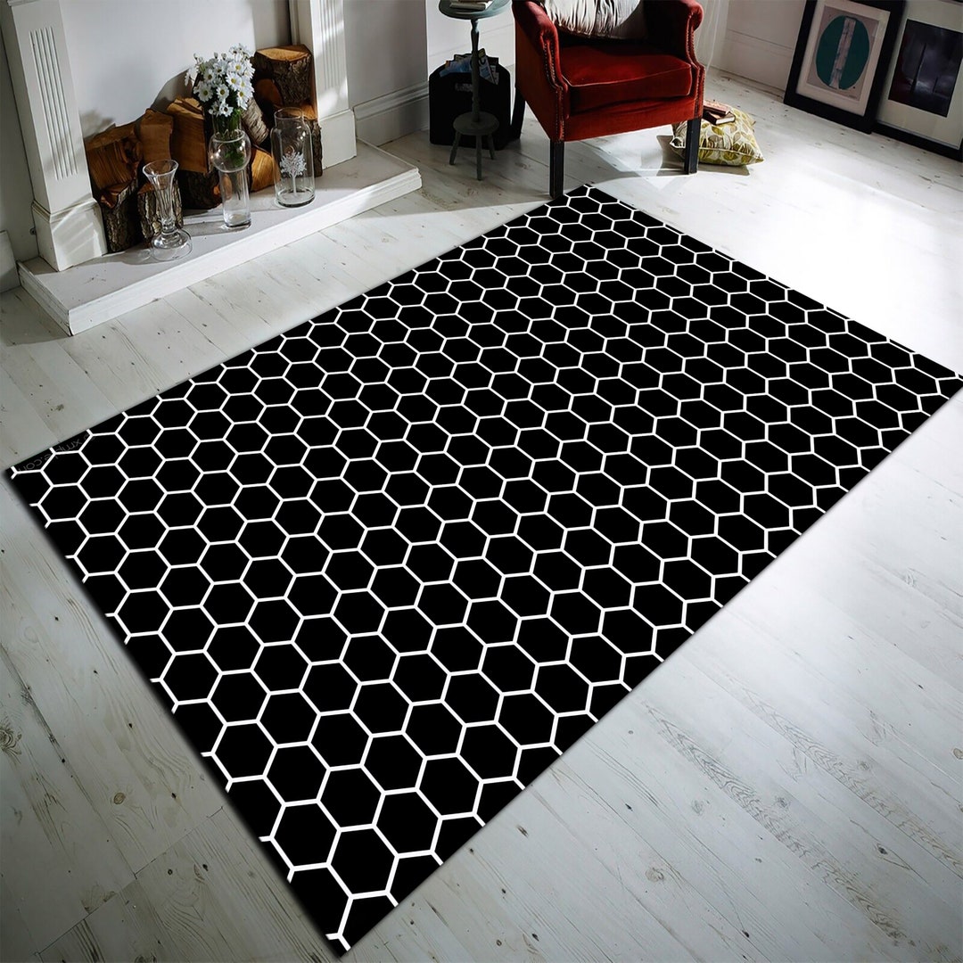 Feather and Honeycomb Patterned Rug,honeycomb Rug,luxury Rug,modern ...