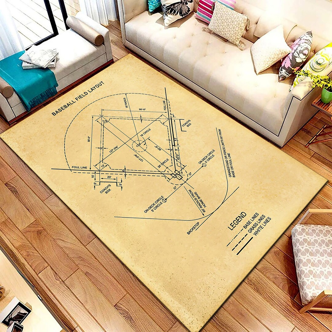 Baseball Field Blueprint Rug, Baseball Poster Print Rug, Baseball Coach ...