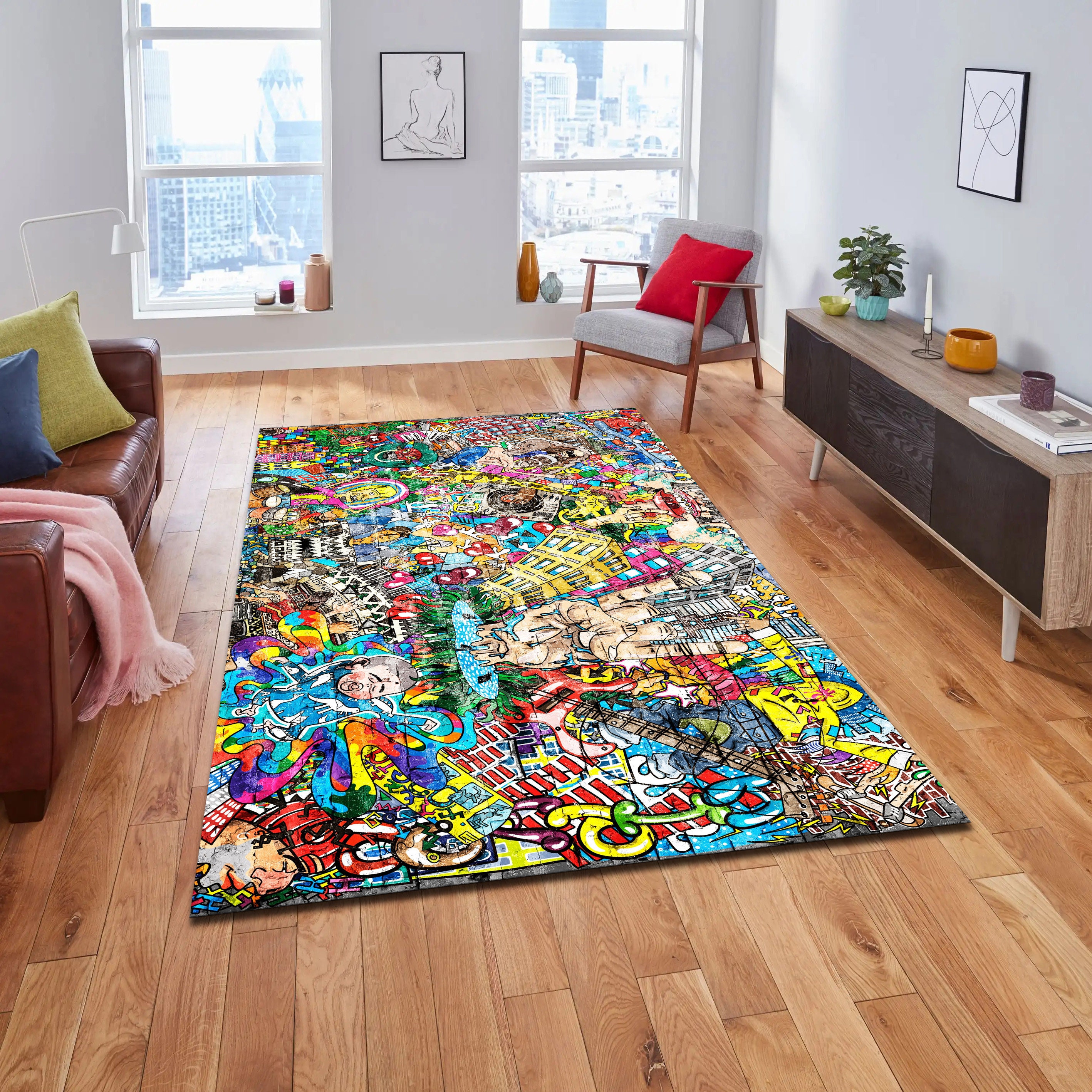 Street Graffiti Rug, Graffiti Patterned Rug, Colorful Rug, Abstract Art ...