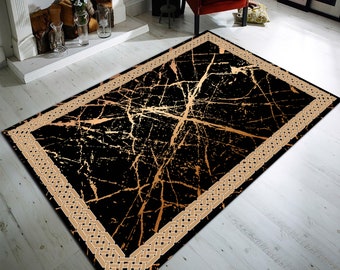 Black and Gold Marble Area Rug, for Living Room, Medusa Carpet, Greek ...