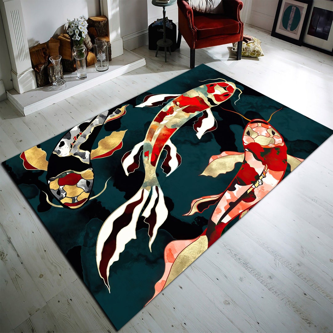 Oil Painting Fish Rug, Oil Painting Patterned Carpet, Oil Painting Fish ...