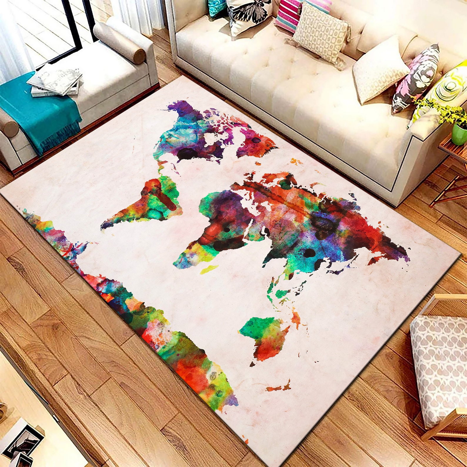 World Map Rug, Colorful World Map Rug, Map Rug, World Map, Design ...